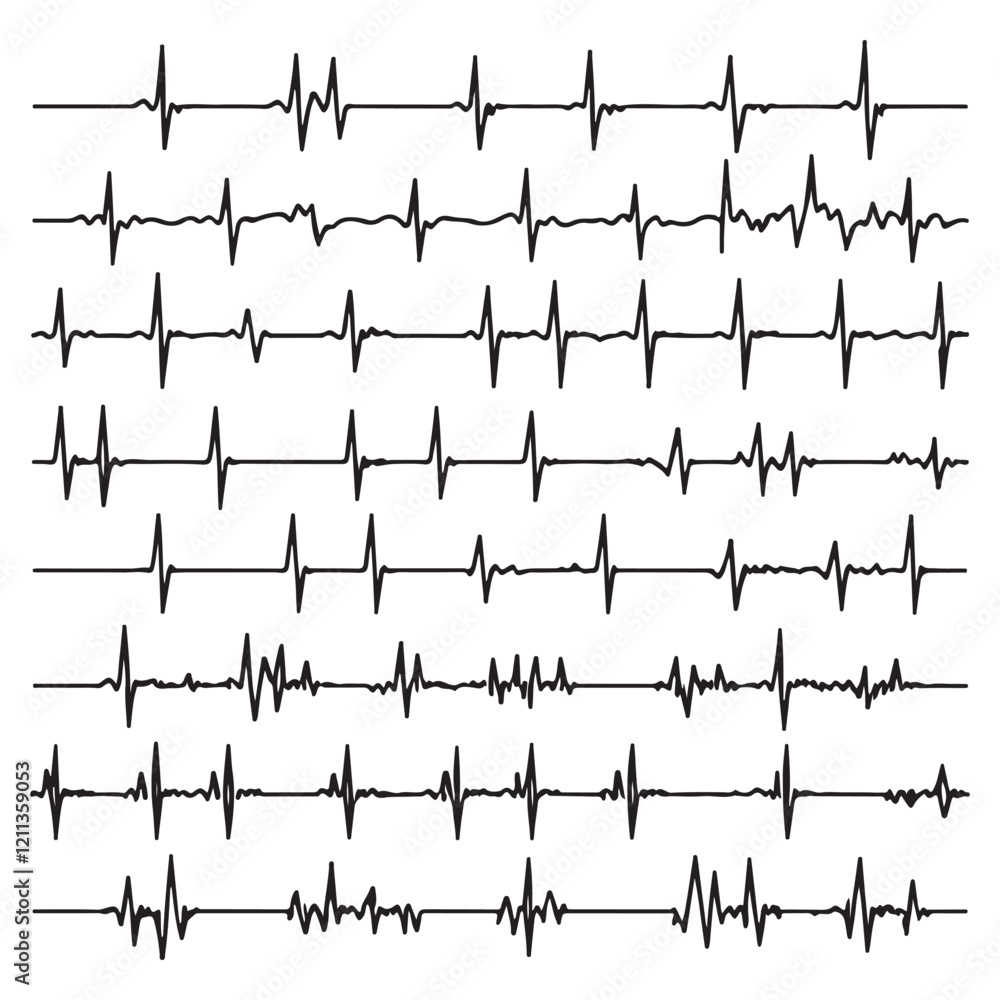 black heartbeat line silhouette vector set with heart symbol ...