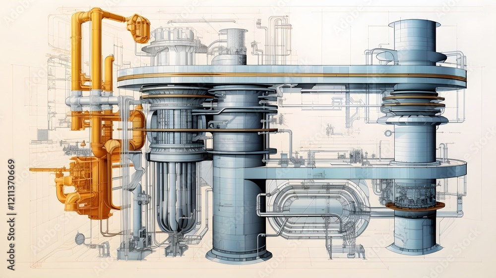 Detailed technical drawing schematic of the pressurized water reactor ...