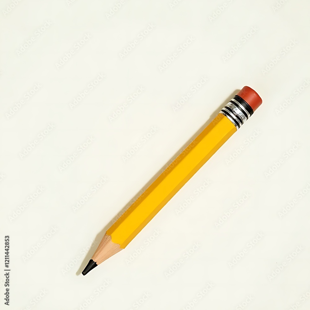 Yellow Pencil: A classic yellow pencil with a red eraser lies ...