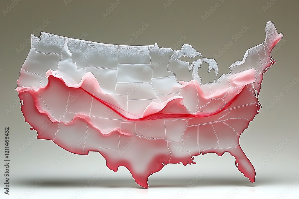 Glass Map of the United States with a Red Gradient Depicting the ...