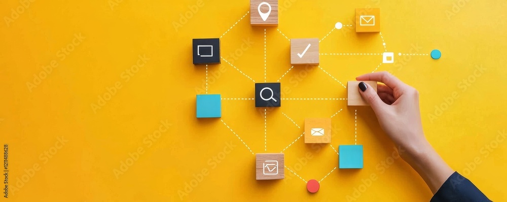 Business process and workflow automation with flowchart. Hand holding ...