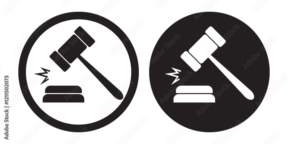 Gavel set icons. Judge gavels collection flat icon. Auction hammer icon. Gavel icon in different ...