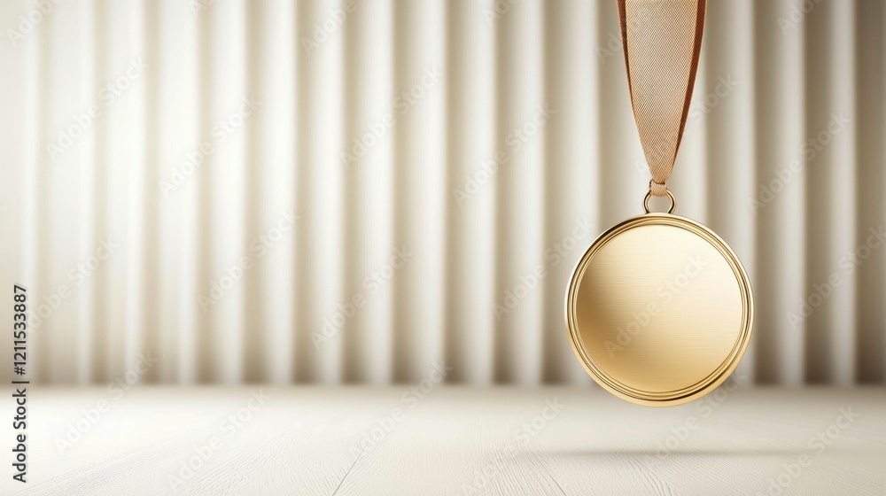competitive Gold Medal A shiny gold medal hanging from a ribbon ...