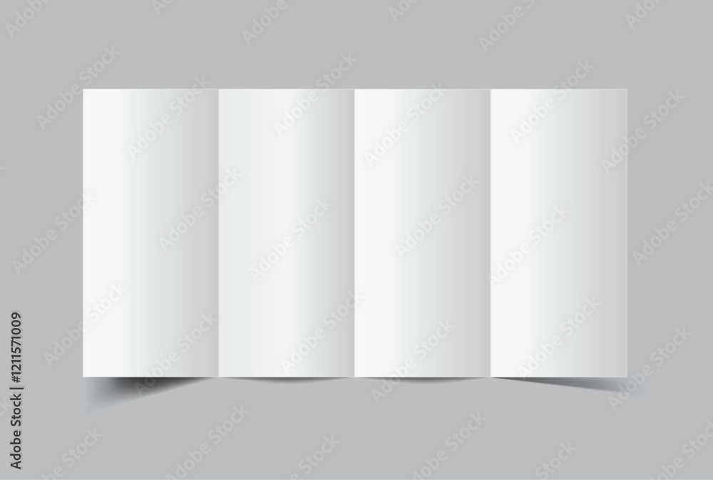 Blank white four fold open leaflet with shadows mockup template on ...
