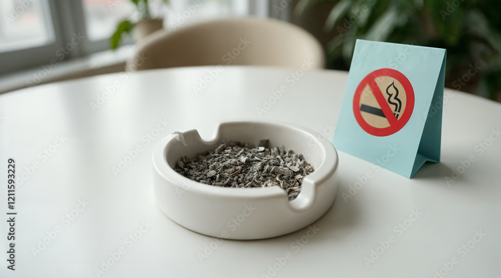 No smoking awareness design with a clean ashtray and no-smoking symbol ...