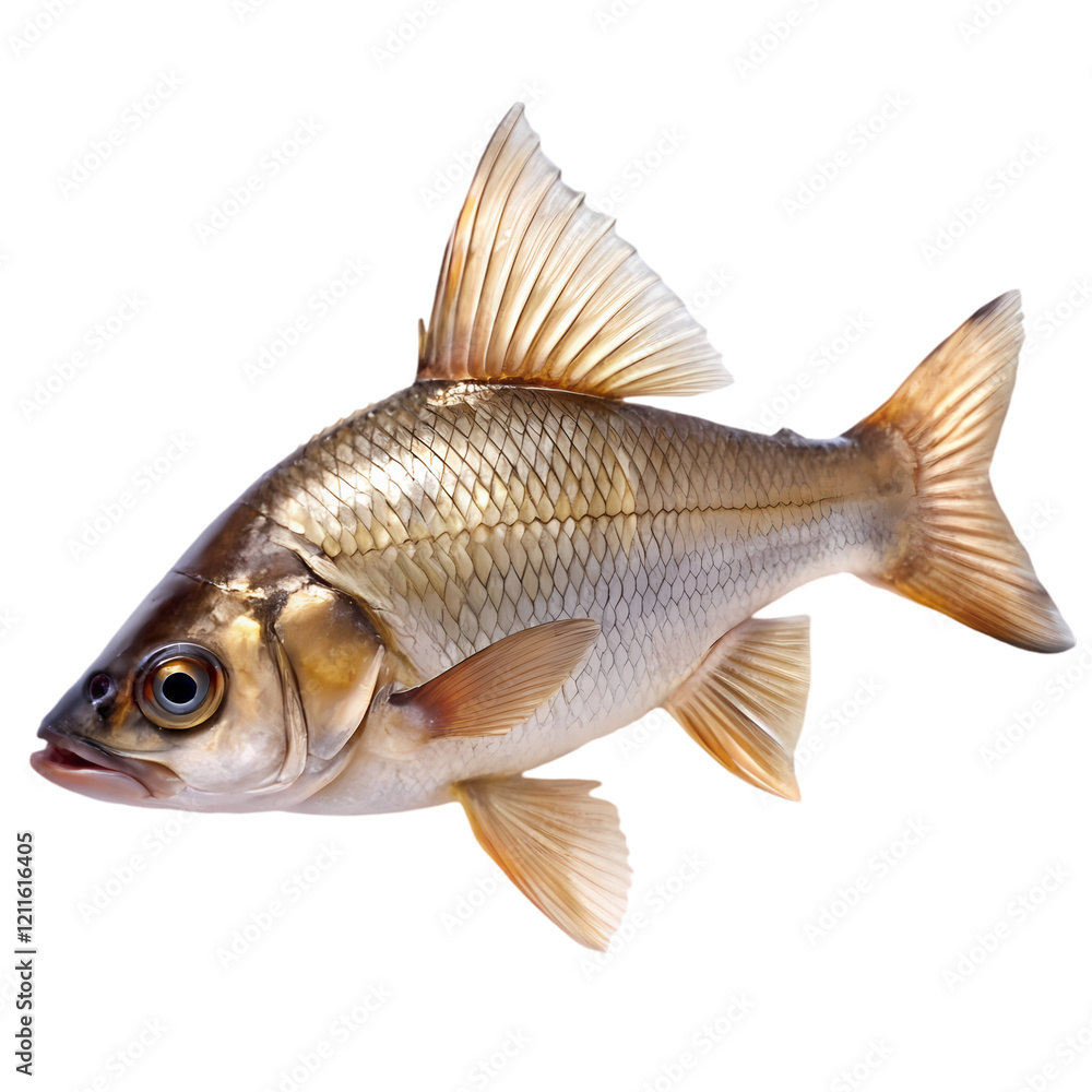 Freshwater Fish Detailed Closeup Studio Shot Golden Scales sea fin eye ...
