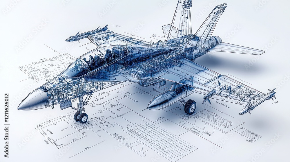 Blueprint of a Fighter Jet: A 3D Model of a Modern Military Aircraft ...