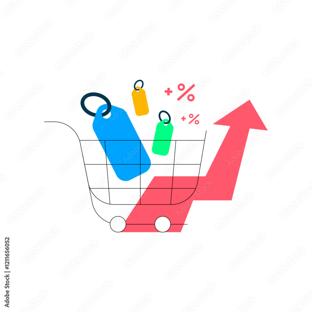 Flat illustration depicting inflation or price increase. The design ...