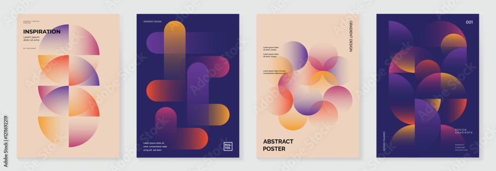 Collection of 70s color gradient poster background vector. Set of retro ...