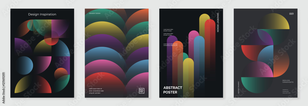 Collection of 70s color gradient poster background vector. Set of retro ...