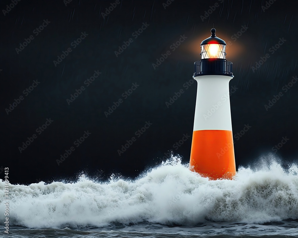 Storm big waves lighthouse depicting a night scene with the lighthouse ...