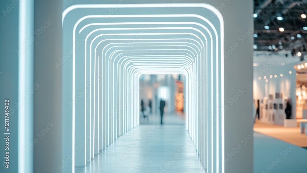 futuristic led-lit tunnel at modern event venue, illuminated exhibition ...