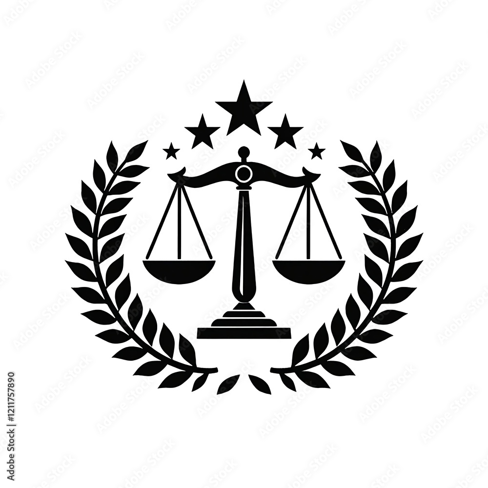 Black and White Justice Scale Logo with Leaf and Star Arrangement Stock ...