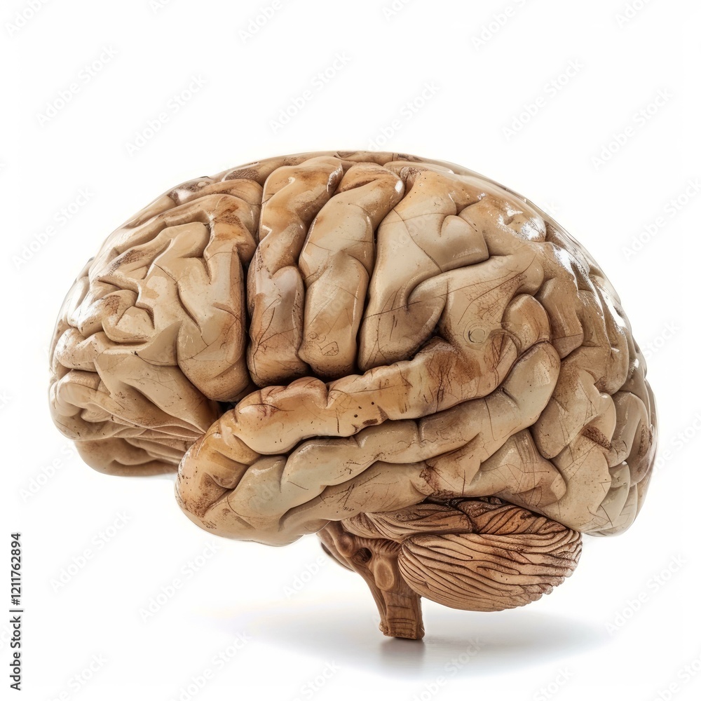 Realistic anatomical model of human brain isolated on white background ...