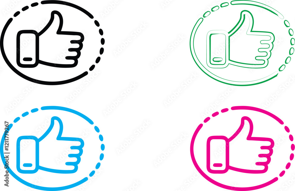 Minimalist thumbs up icons, flat design, circular outlines, social ...