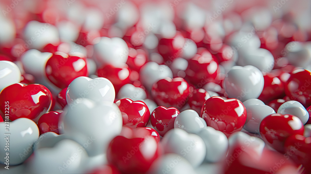 Red and white hearts of different sizes on a background, HD, no blur ...