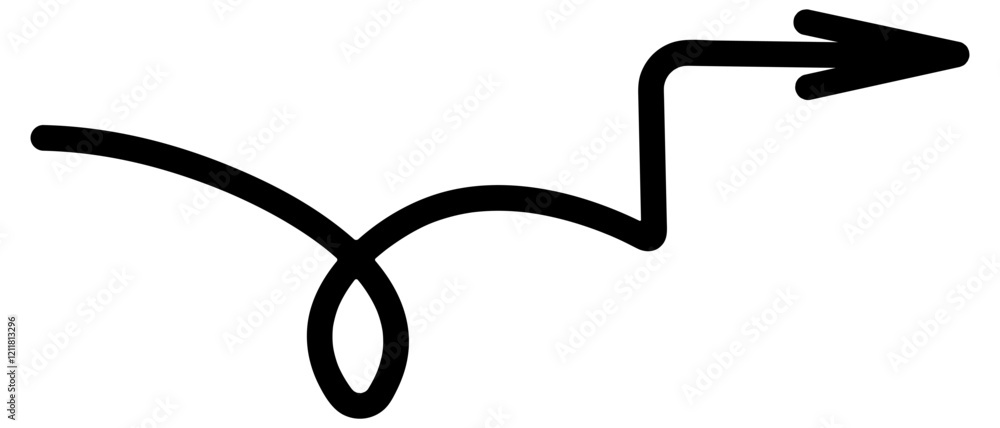 Arrow curly. Sketch. Wavy arrow with loop and right angle. Hand drawn ...