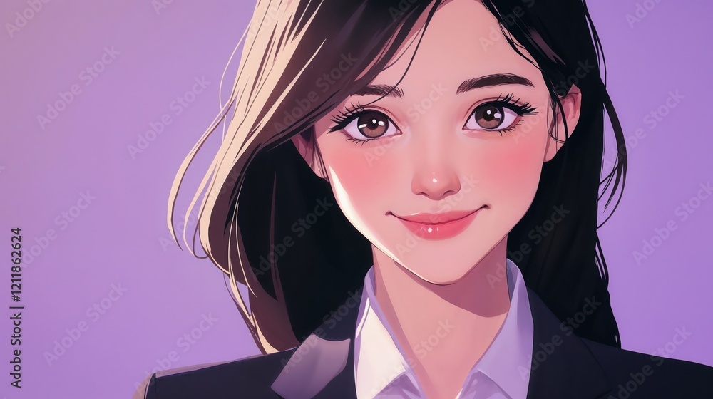 Anime character with dark hair, brown eyes, and light smile, wearing ...