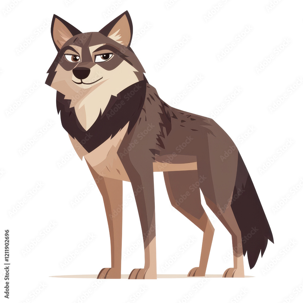 Stylized cartoon wolf character standing confidently with a playful ...