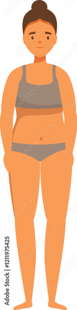 Cartoon illustration of a curvy woman embracing her natural body shape, promoting body ...