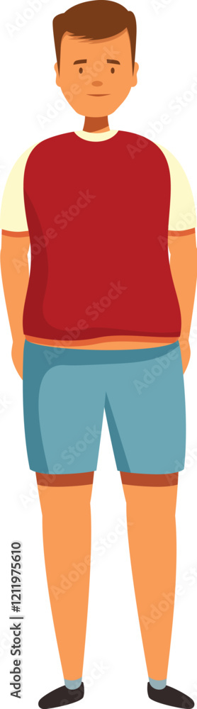 Cartoon illustration of an overweight man standing with his hands ...