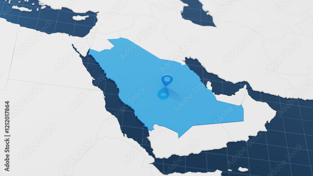Blue Saudi Arabia 3d map with pointer pin surrounded with other ...