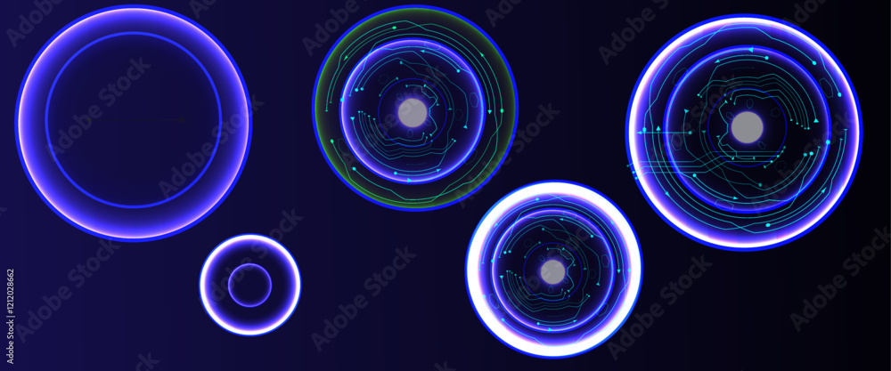 HUD dashboard with futuristic circle display. Constant crosshair aiming ...