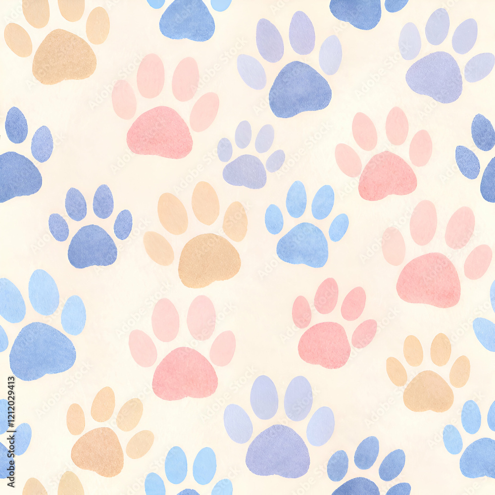 Pastel Watercolor Paw Prints. A Charming Animal Pattern Background ...