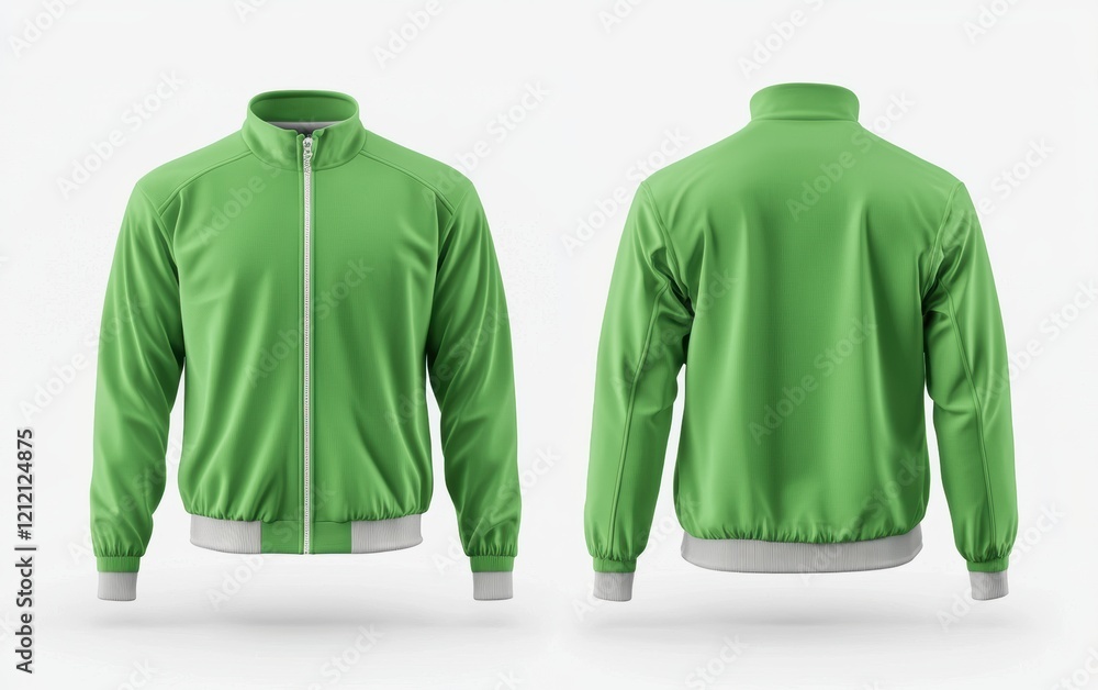 Lightweight green track jacket mockup, front and back view, bright ...