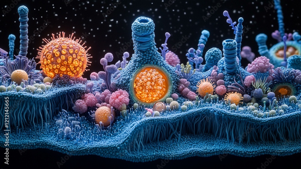 A high-tech molecular simulation showing the synthesis of a protein ...