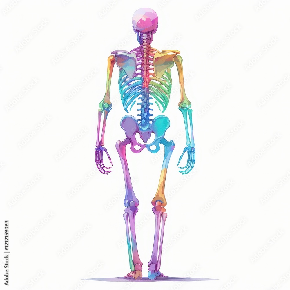 Colorful Human Skeleton Posterior View Anatomy Illustration Medical ...