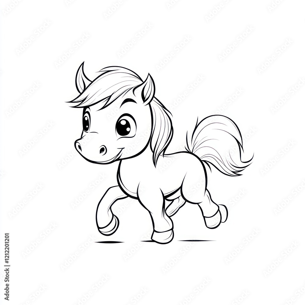 Cute cartoon pony illustration, coloring page, for kids, printable ...