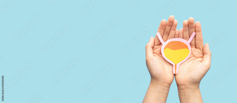 Stock-Foto „Hands holding bladder organ shape made from paper on light ...
