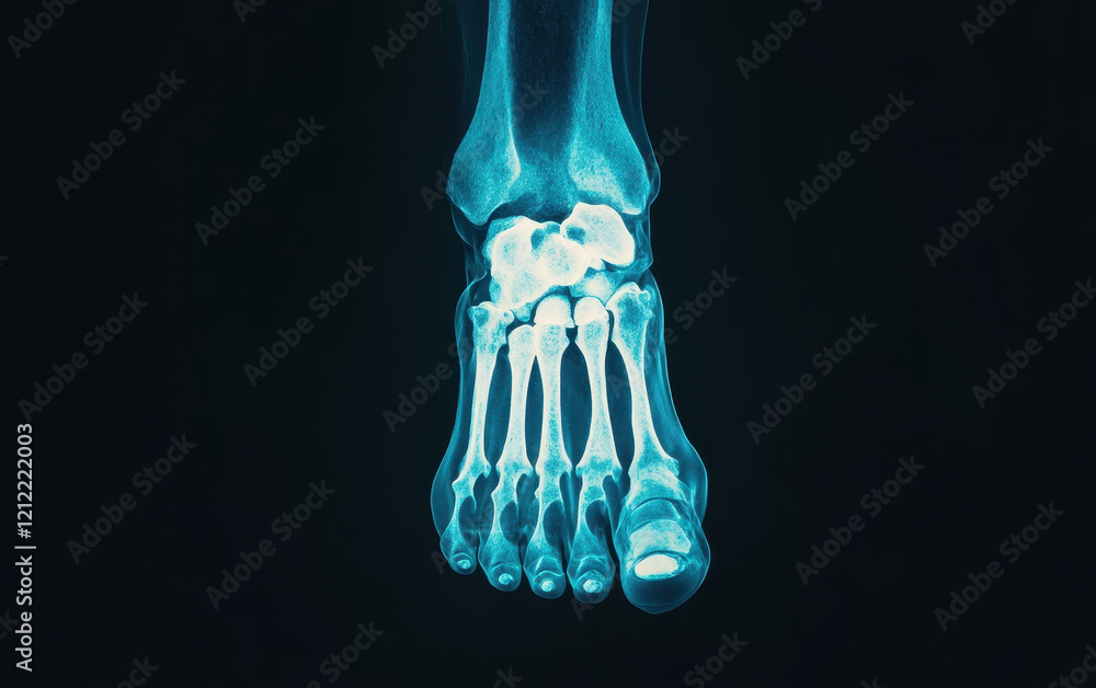 X ray image of human foot showing bones and joints clearly. This ...