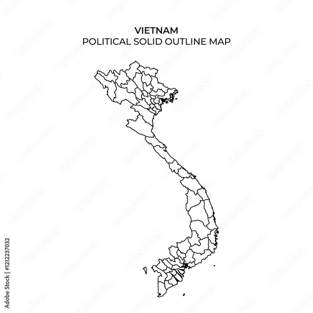 Detailed solid outline map of Vietnam highlighting its political ...