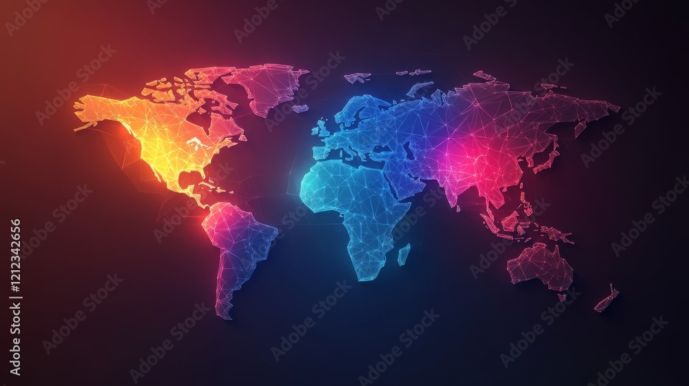 Vibrant rainbow world map isometric polygon design. Global unity ...
