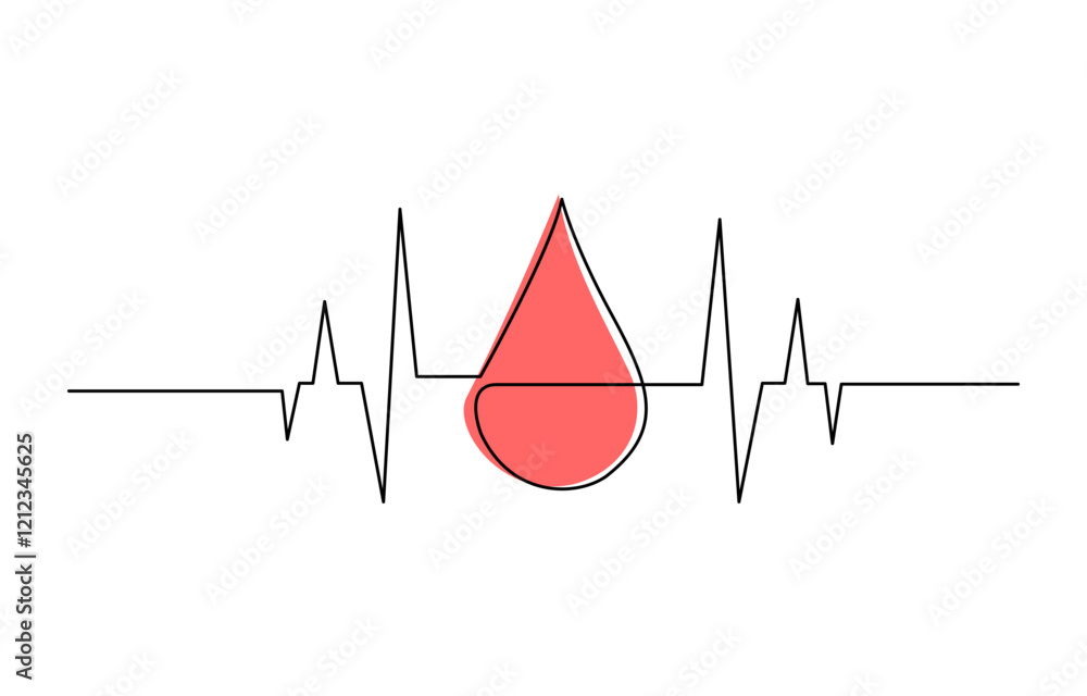 Continuous Line Drawing of Doodle Blood with Pulse. Hand Drawn Symbol ...