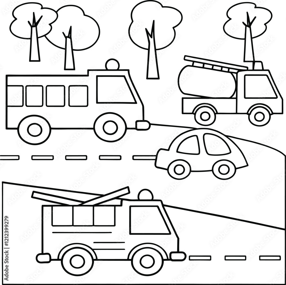 Fire Truck Rescue Coloring Page for Kids, Ambulance Coloring Page ...