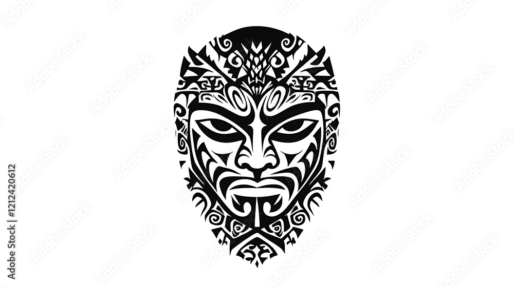 Polynesian mask design, tribal face art, black and white. Possible use ...