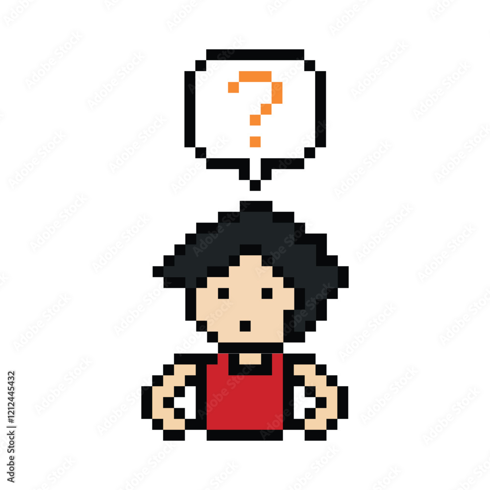 Cute pixel cartoon character man with question mark decoration 8 bit ...