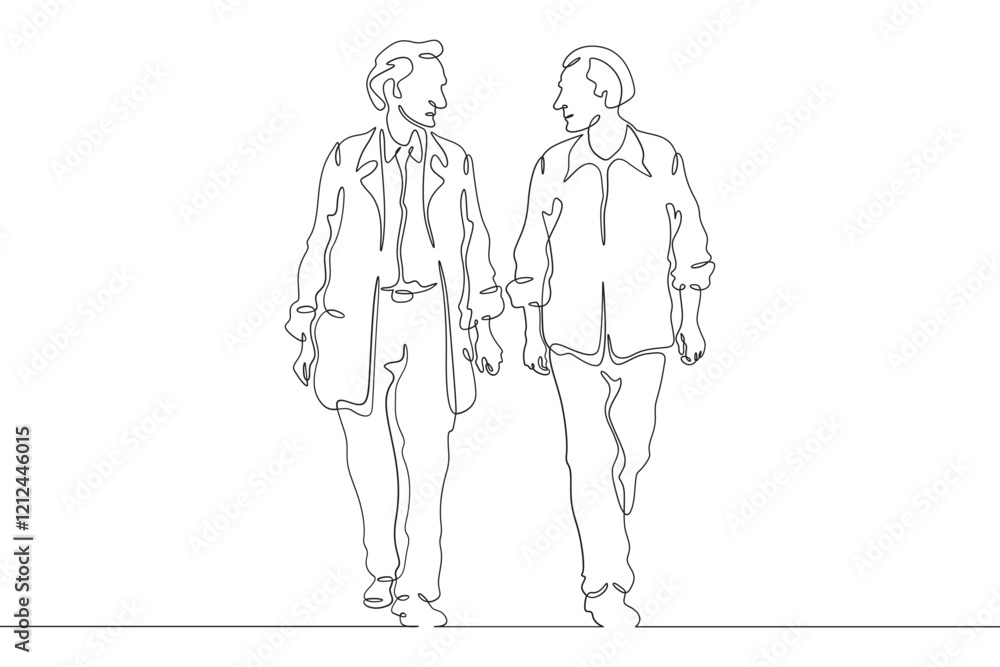 Continuous one line drawing old lady on a walk. Elderly woman with a ...