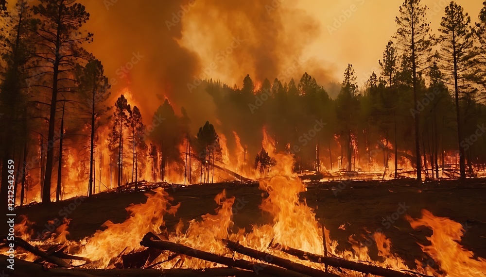 Devastating wildfire sweeping through forest engulfed in blazing ...