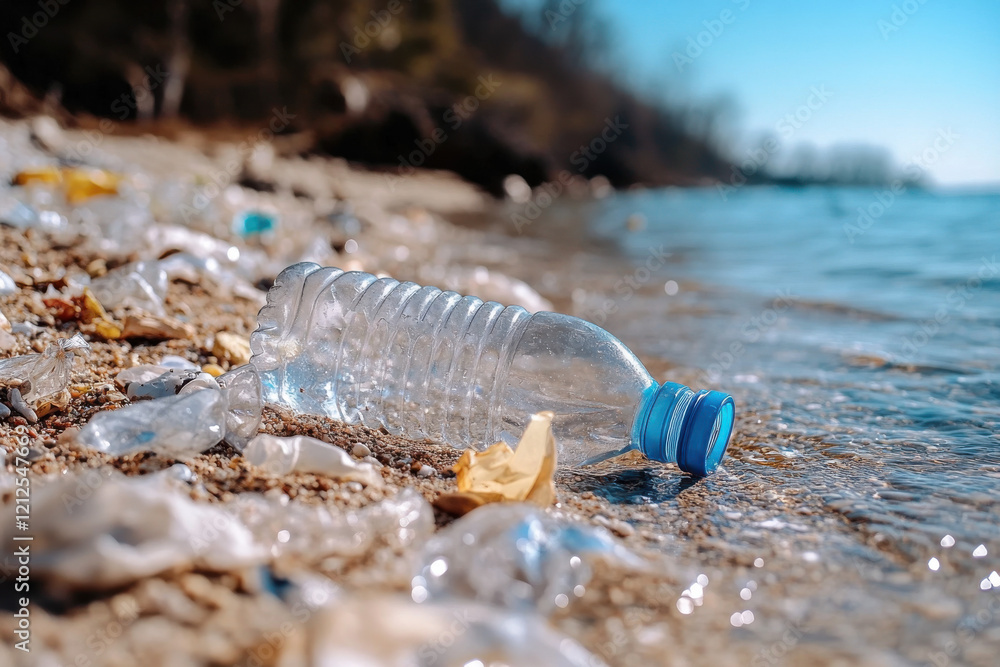 Photograph of plastic waste on a beach, highlighting pollution ...