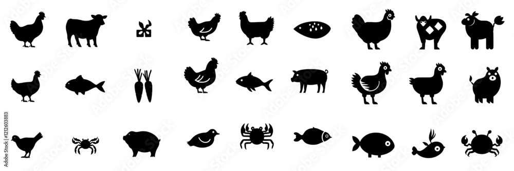 Nine meal choice option icons with a vintage touch. The selection ...