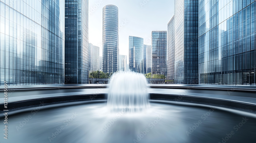 contemporary urban fountain with dynamic water features in the middle ...