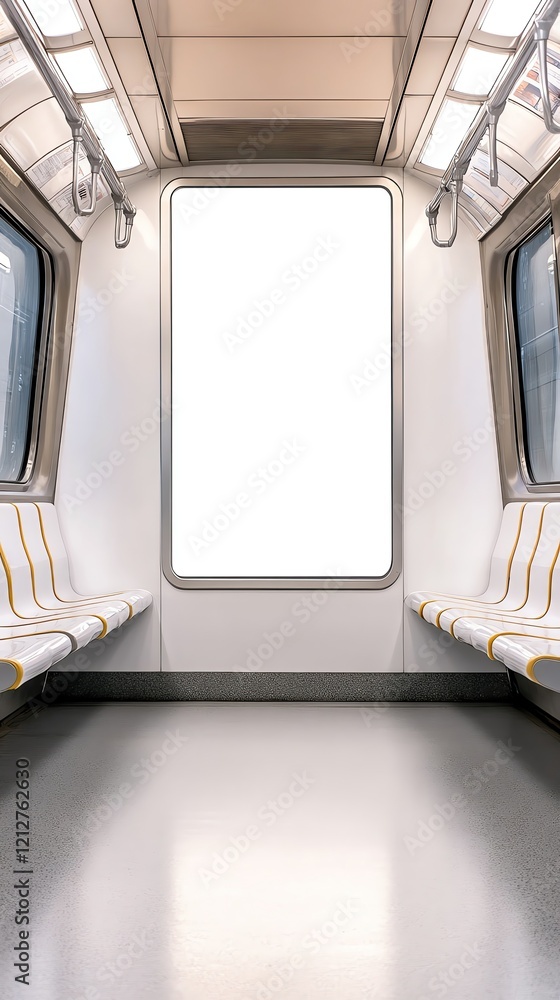 Blank ad frames in natural settings Interior view of a modern subway ...