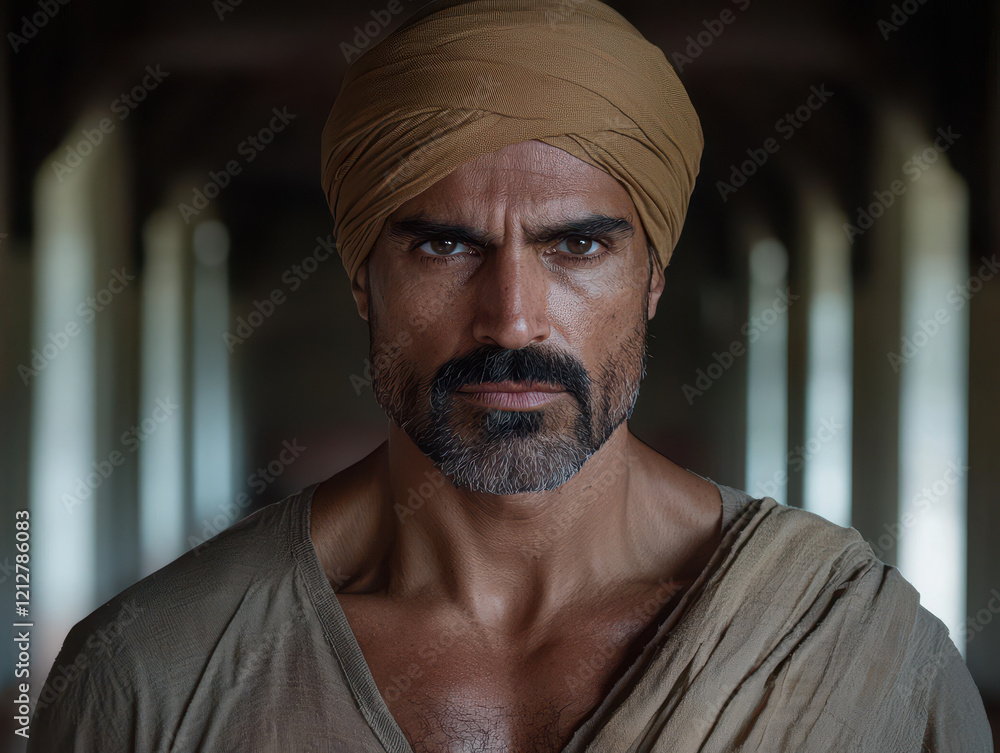 Portrait of a Sikh man with a turban and wise expression in a ...