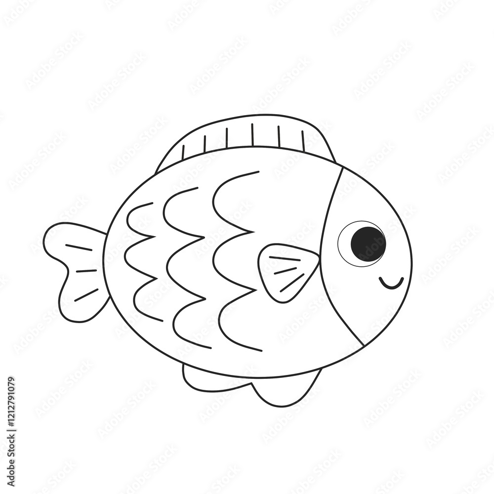 Cute fish coloring page for kids. Smiling fish doodle. Children's ...