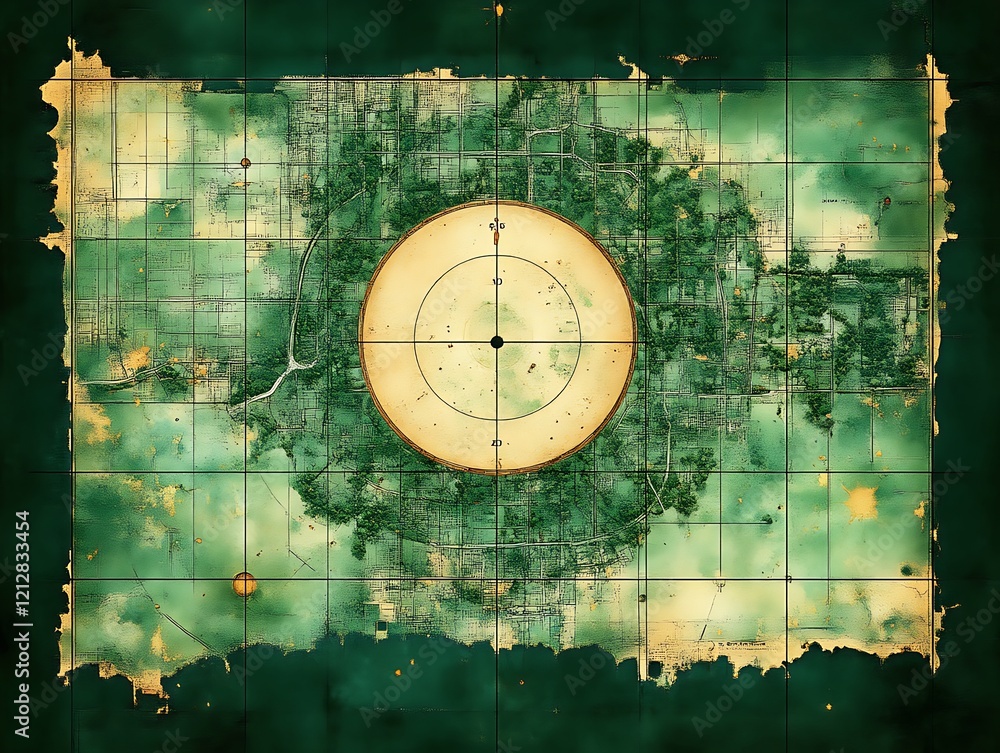 Aged treasure map with central compass rose. Stock Photo | Adobe Stock