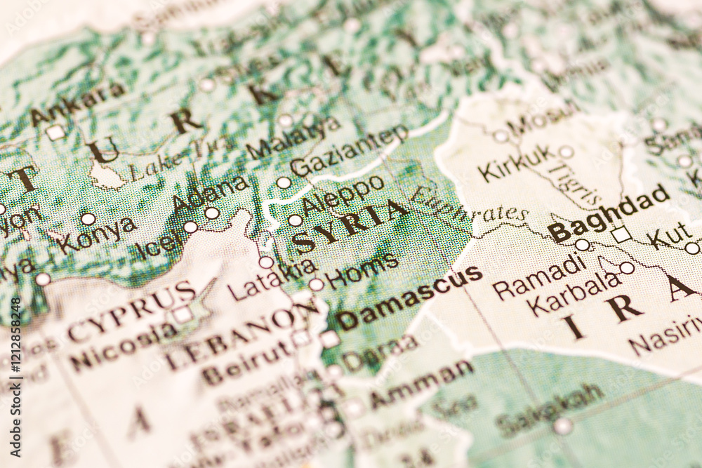 World map. Syria, Aleppo on the geographical map, world tourism ...